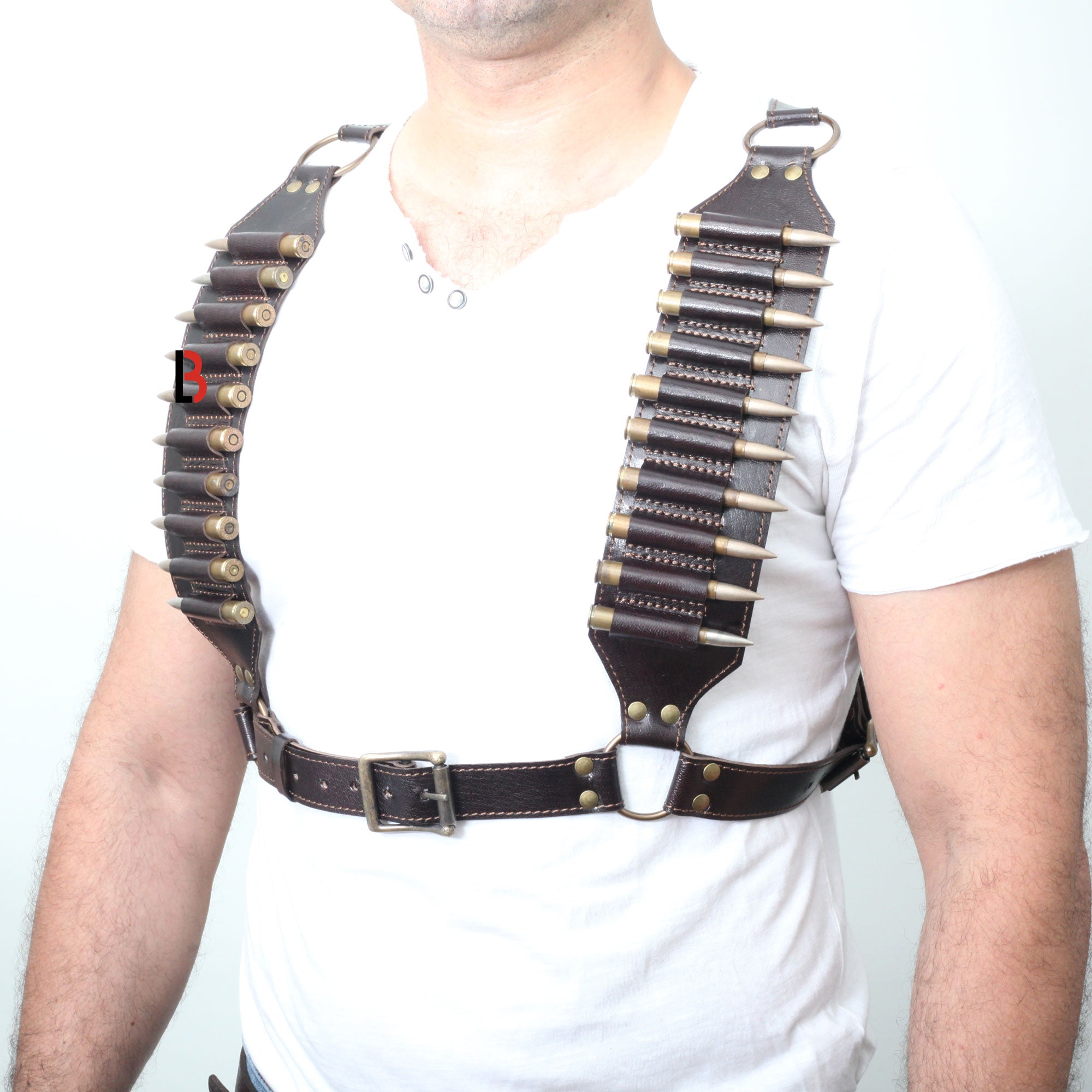 Cowhide Leather Rifle Cartridge Bandolier Belt and Chest Harness Hunti ...
