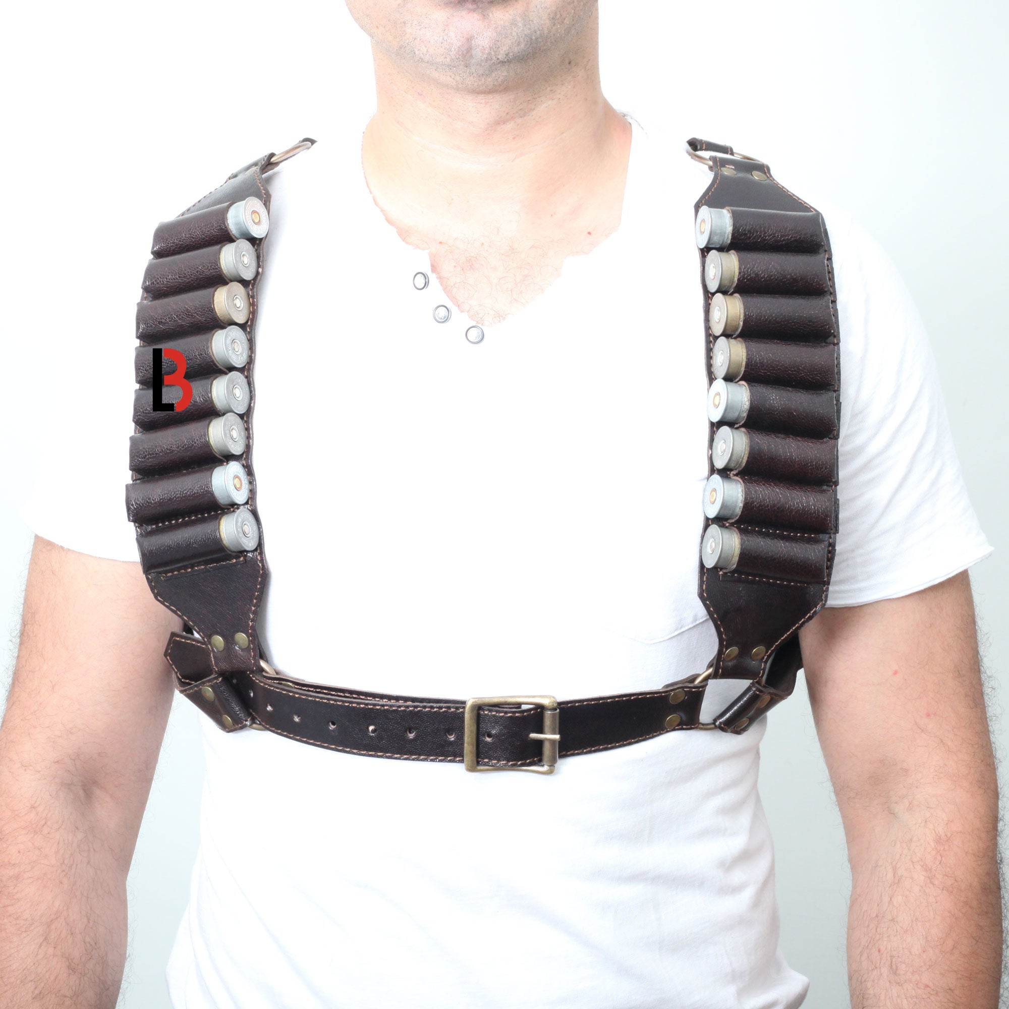 Cowhide Leather Shotshell Bandolier Belt and Shoulder Harness Hunting ...