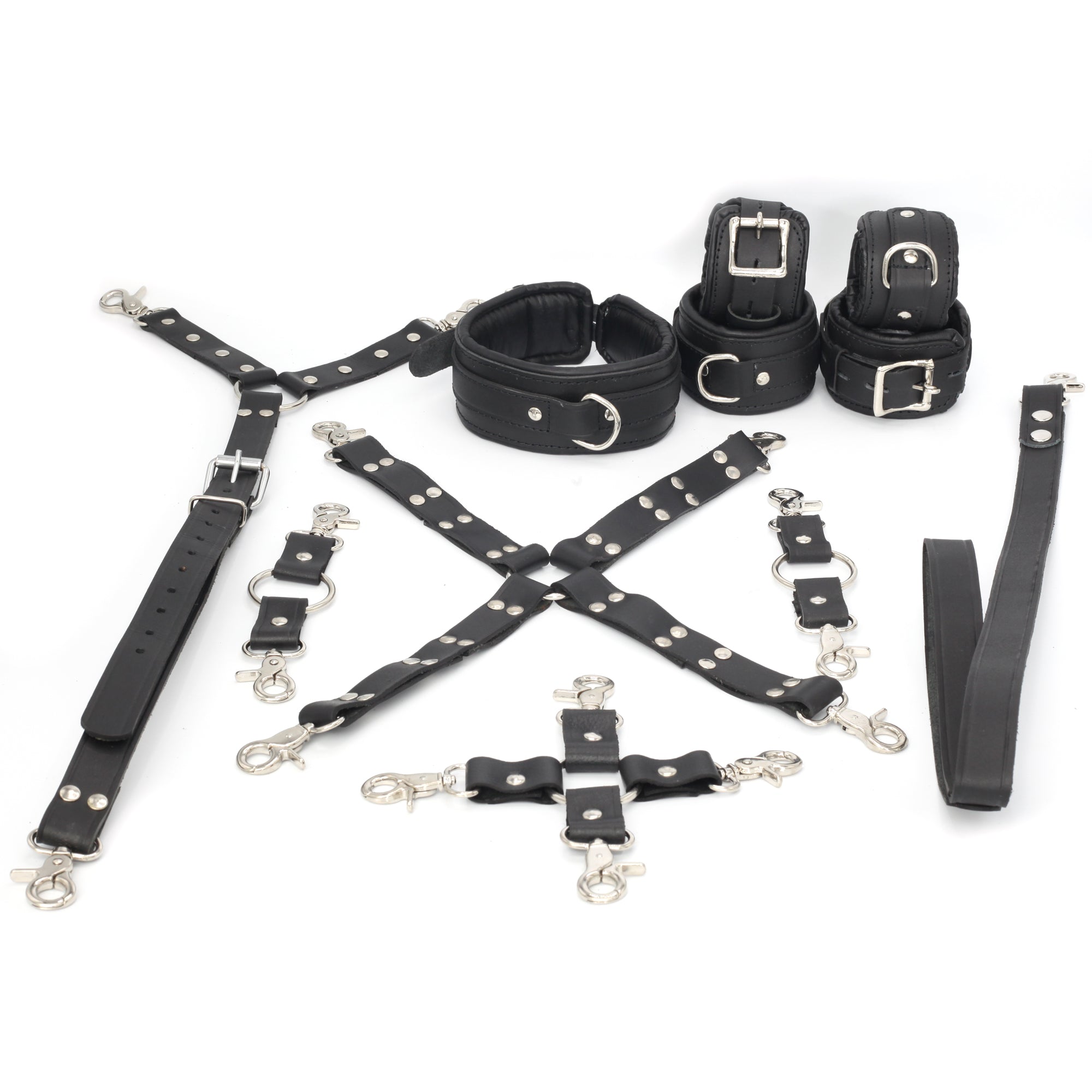 Luxury BDSM Restraint Set - 11 Pieces Cowhide Leather Kit for Couples ...