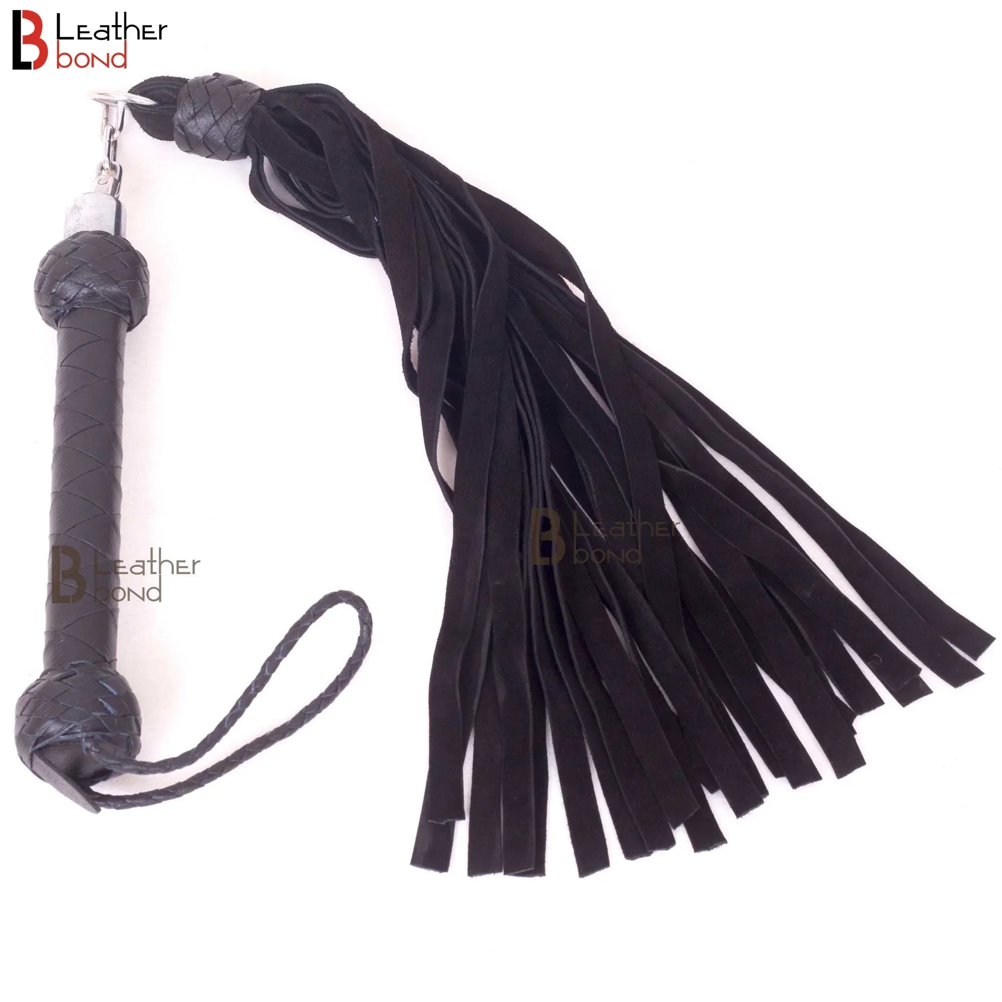 Black Suede Leather Flogger – 25 Falls BDSM Whip with Swivel Handle ...