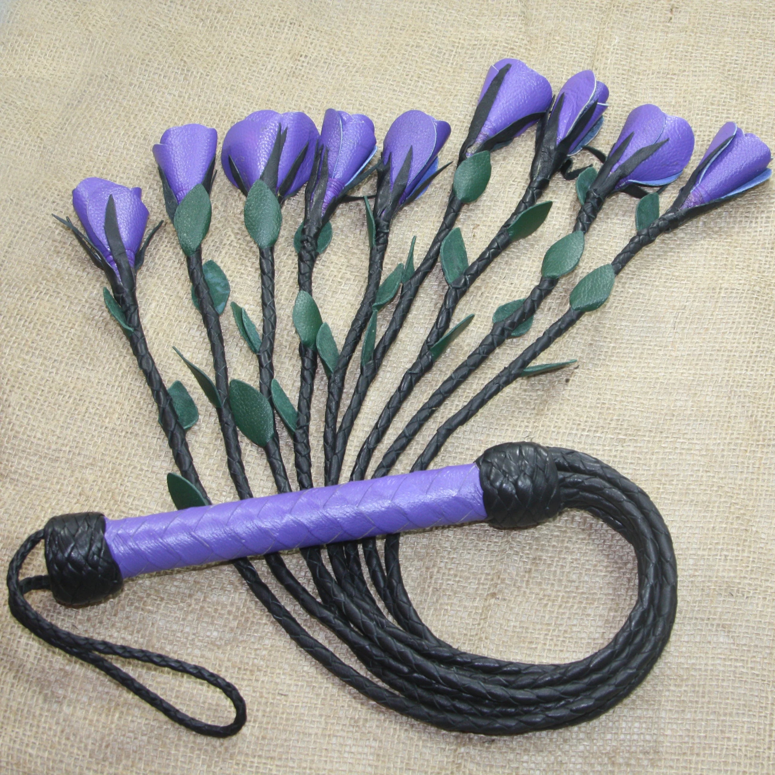 Luxury Leather Rose Flogger Purple - BDSM Cat O' Nine Tails Whip ...