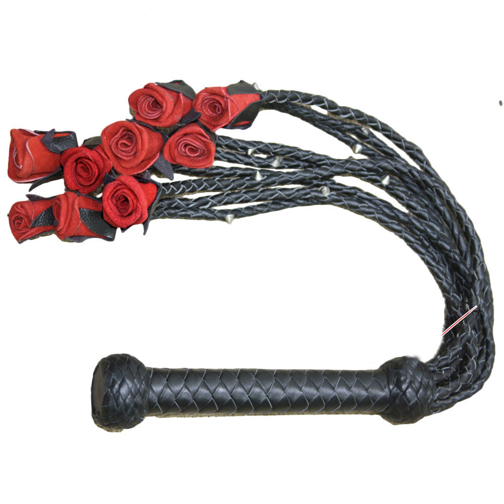 Real Leather Rose Flogger with Steel Studs - BDSM Heavy Duty Whip ...