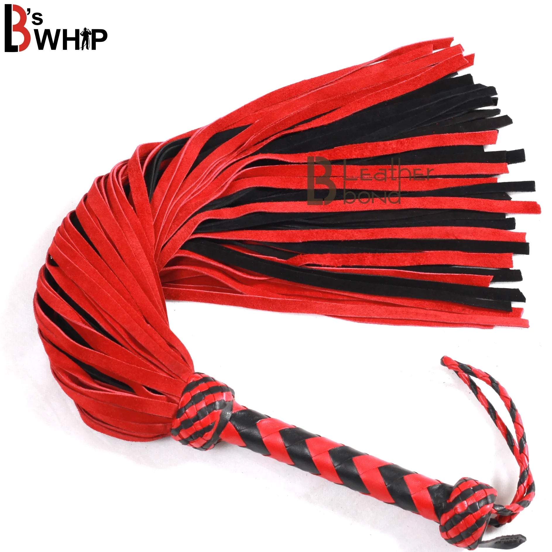 Red & Black Leather Flogger – 50 Falls Heavy Duty BDSM Whip – Leather Bond