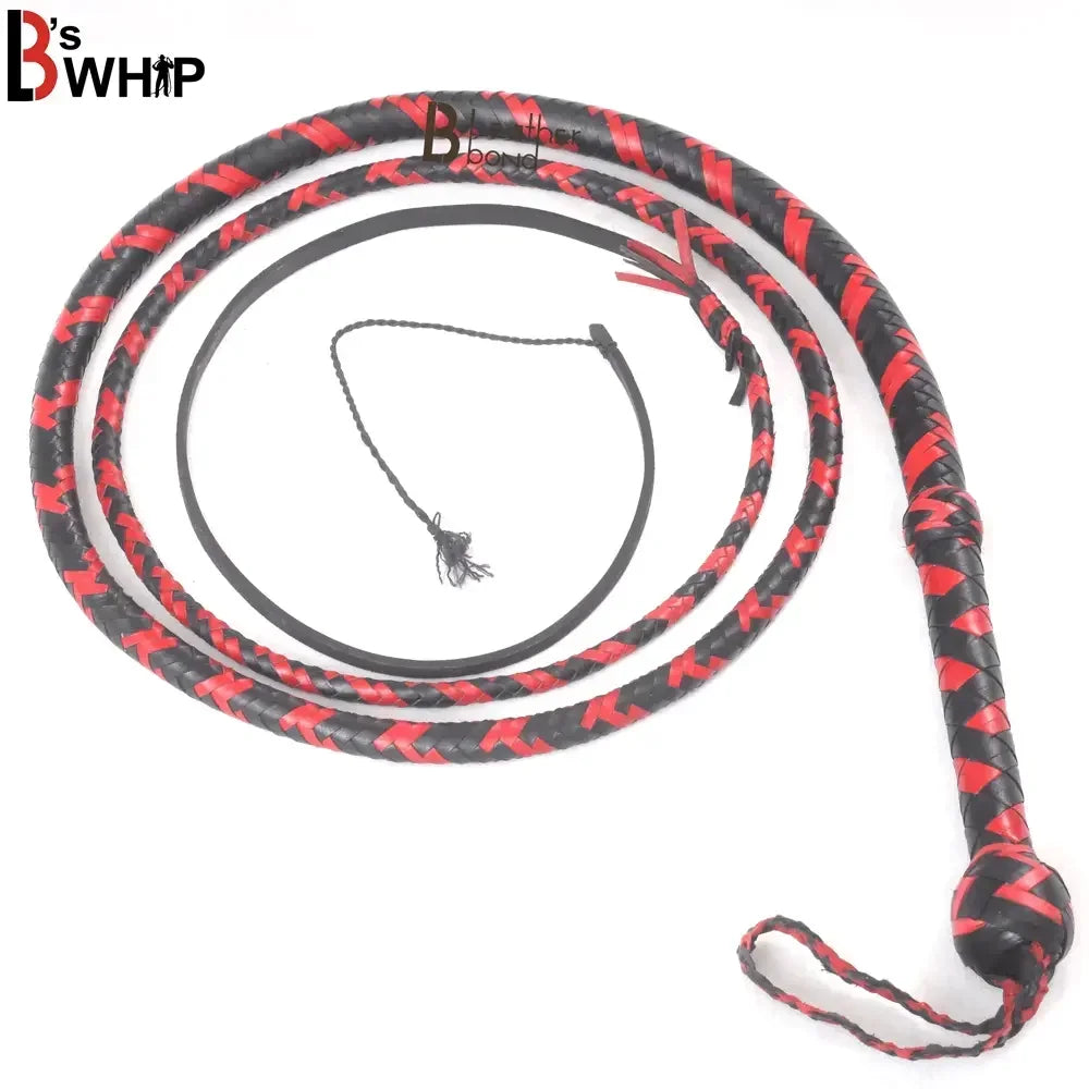 Red & Black Kangaroo Hide Leather Bullwhip – 16-Strand Equestrian Whip ...